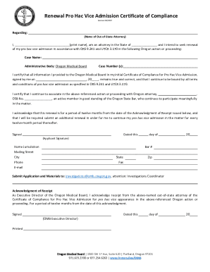 Fillable Online Renewal Pro Hac Vice Admission Certificate of ...