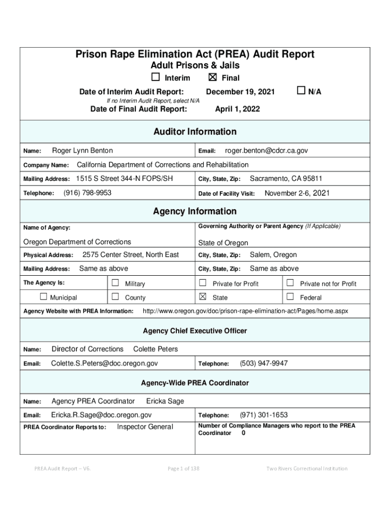Fillable Online Prison Rape Elimination Act (PREA) Overview Bureau of ...
