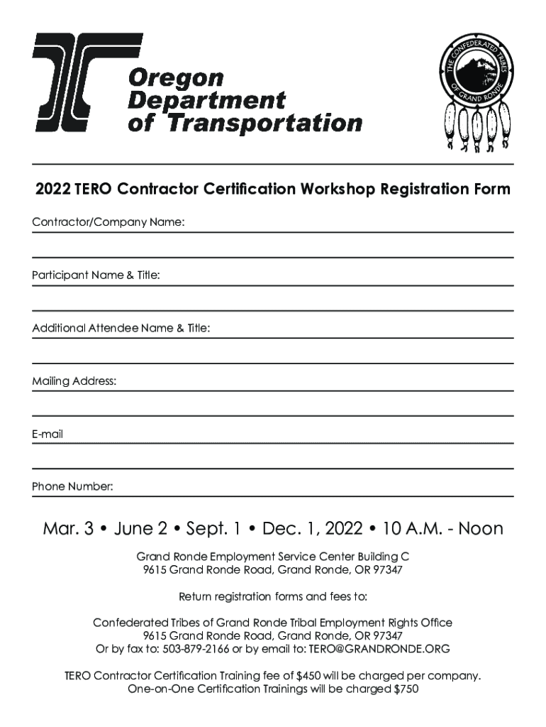 Fillable Online 2021 Oregon TERO Contractor Certification Workshop ...