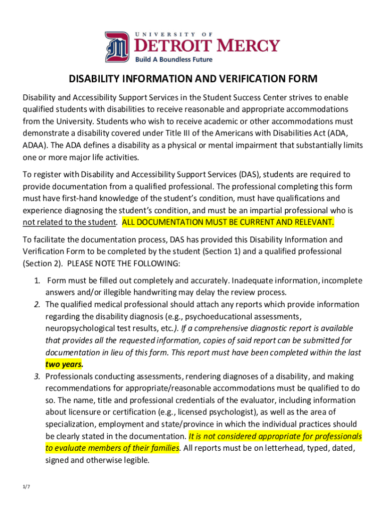 Fillable Online Disability Verification Form (Qualified Professional ...