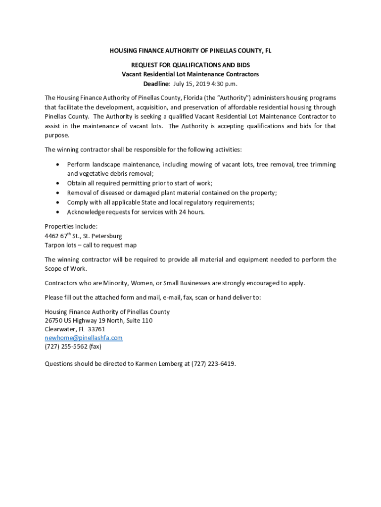 Fillable Online HOUSING FINANCE AUTHORITY OF PINELLAS COUNTY, FLORIDA ...