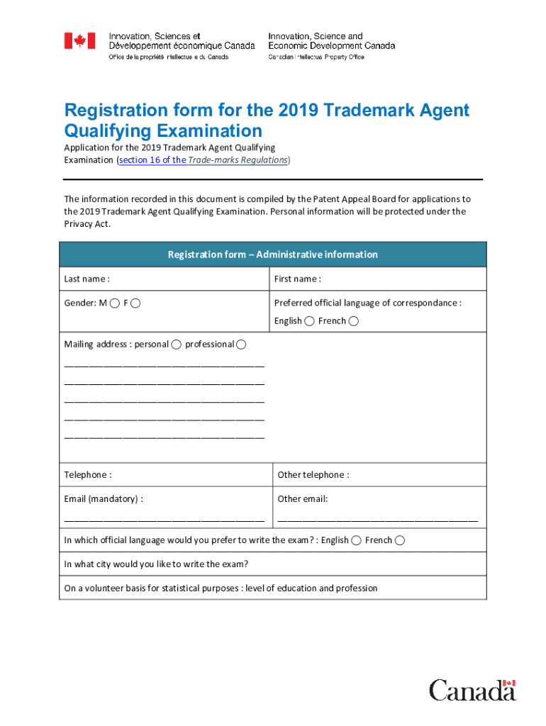 Fillable Online Registration form for the 2019 Trademark Agent ...