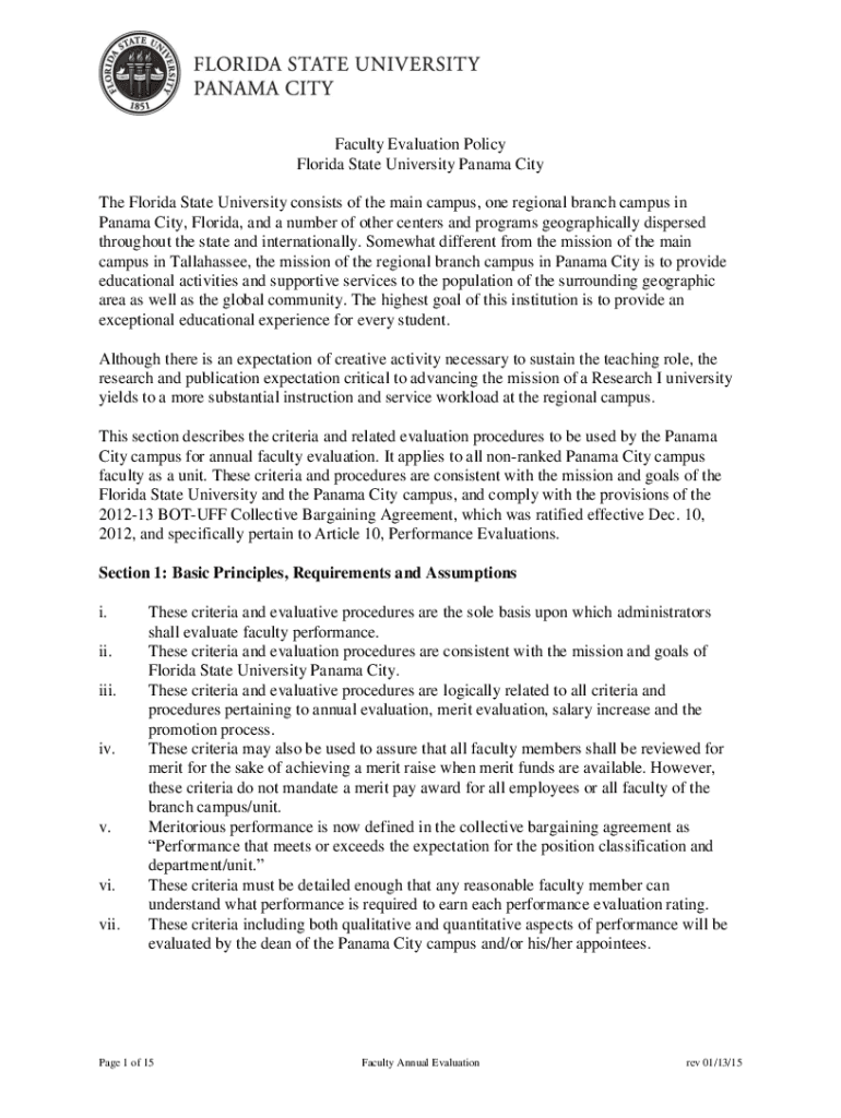 Fillable Online pc fsu Faculty Evaluation PolicyFSU Panama City ...
