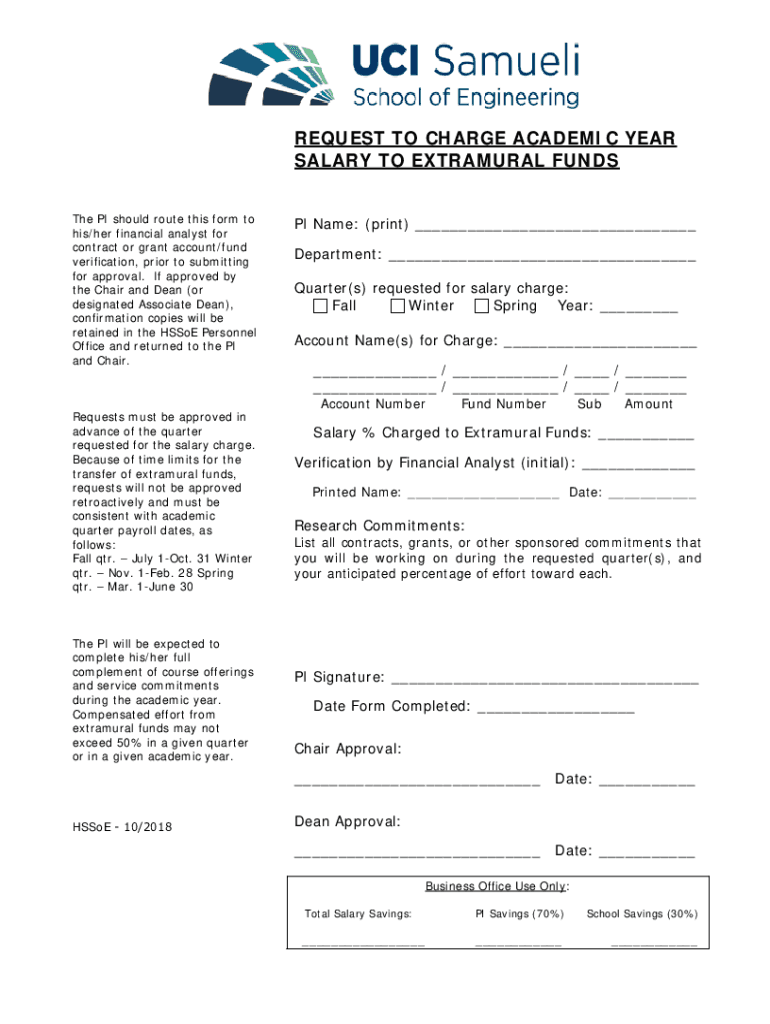 Fillable Online engineering uci request to charge academic year salary to extramural funds Fax ...