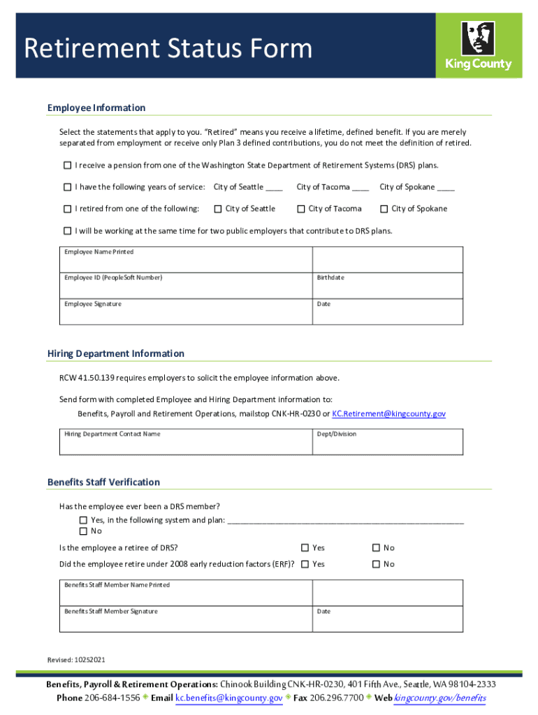 Fillable Online Retirement Status Form - King County, Washington Fax Email Print - pdfFiller