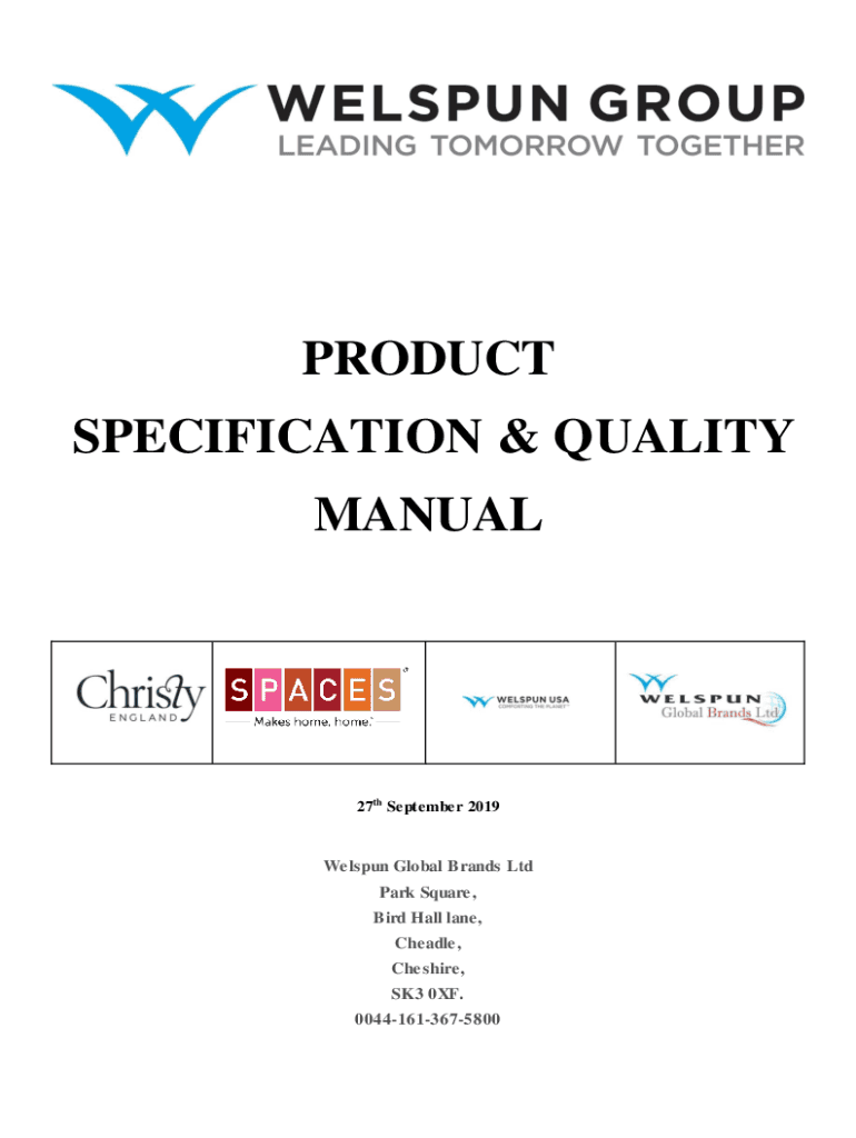 Fillable Online PRODUCT SPECIFICATION & QUALITY MANUAL Fax Email Print ...