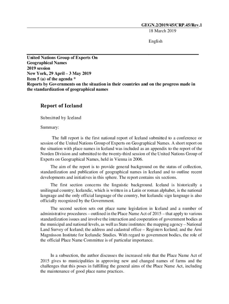 Fillable Online unstats un Report of Iceland - UN Statistics Division ...