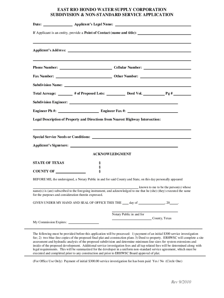 Fillable Online erhwsc.comapply-for-serviceApply For ServiceEast Rio Hondo Water Supply ...
