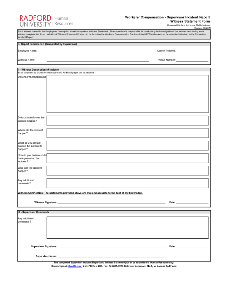 Fillable Online Witness Statement Form Workers' Compensation Fax Email ...
