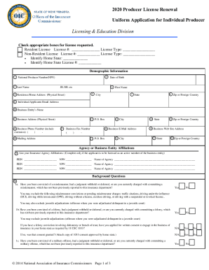 Fillable Online fill.ioNAIC-Uniform-Application-for-IndividualFillable ...