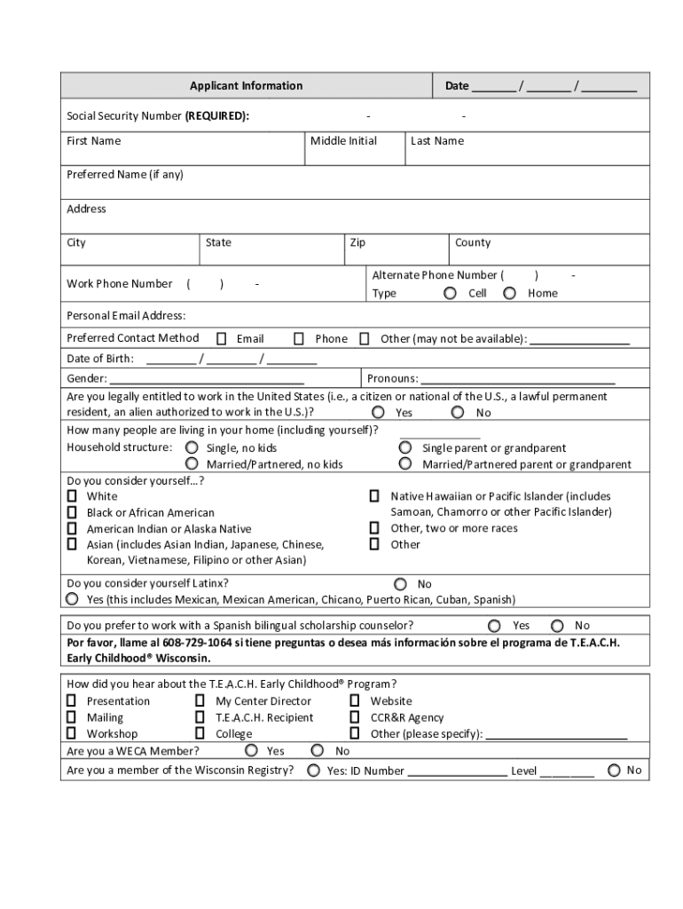 Fillable Online T.E.A.C.H.Wisconsin Early Childhood AssociationWisconsin Early Childhood ...