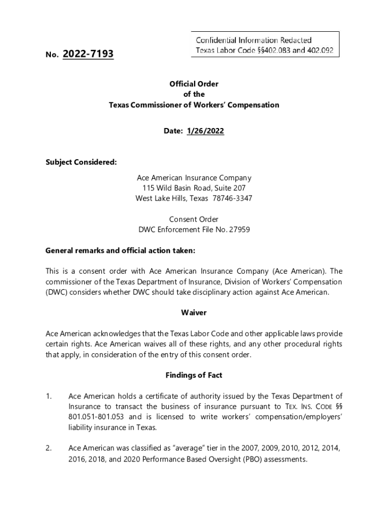 Fillable Online Consent Order: Ace American Insurance Company Fax Email ...