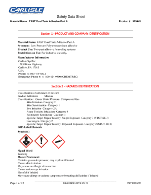 Fillable Online FAST Dual Tank Adhesive - SDS. SDS for FAST Dual Tank ...