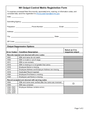 Fillable Online www.acf.hhs.govsitesdefaultNH Output Control Matrix ...