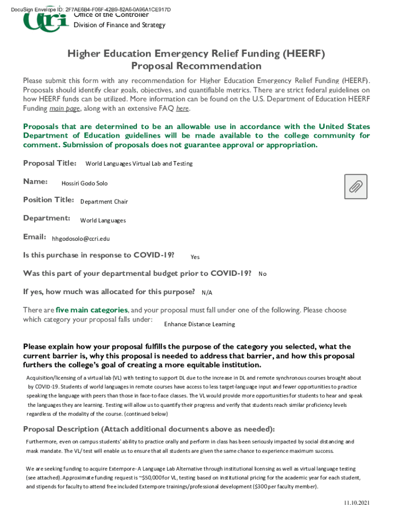 Fillable Online World Languages HEERF Proposal.pdf Fax Email Print - pdfFiller
