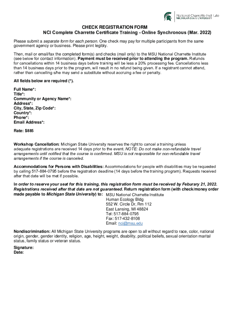 Fillable Online CHECK REGISTRA TION FORM NCI Complete Charrette Certificate Training ... Fax ...