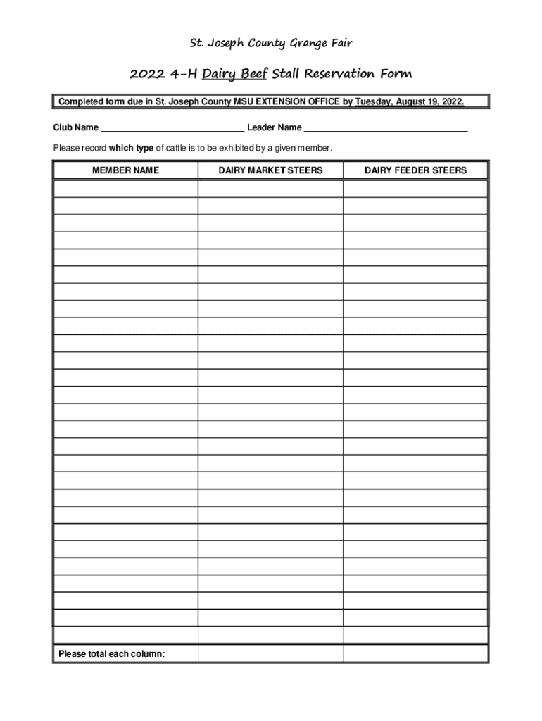Fillable Online 2021 4-H Dairy Beef Stall Reservation Form - College of ...