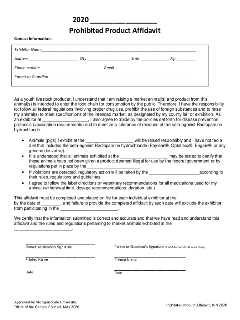 Fillable Online 2020 Prohibited Product Affidavit Fax Email Print ...