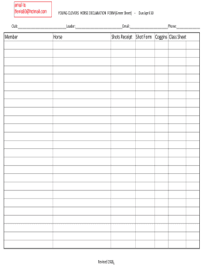 Fillable Online Member Horse Shots Receipt Shot Form Coggins Class ...