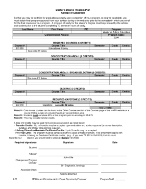 Fillable Online education msu PROGRAM PLANNING FORM Fax Email Print - pdfFiller