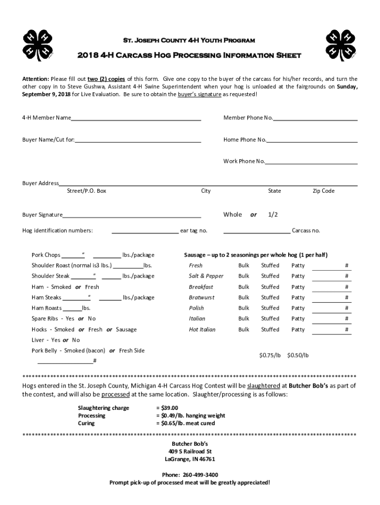 Fillable Online Carcass Hog Processing Sheet Fax Email Print - pdfFiller