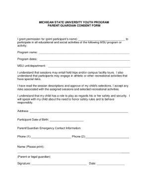 Fillable Online PARENT OR GUARDIAN CONSENT FORM (Required for ... Fax ...
