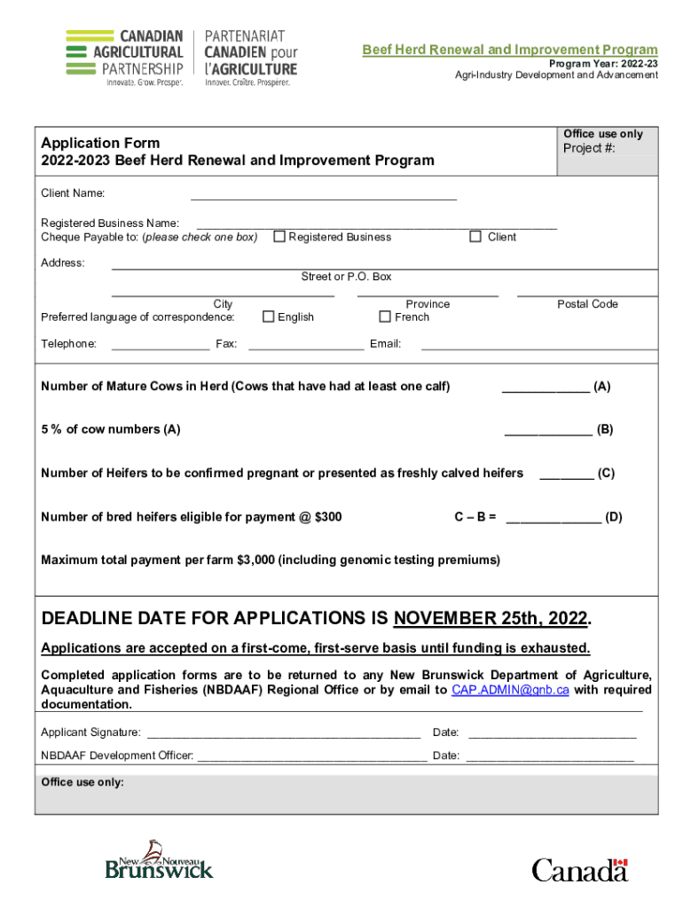 Fillable Online www2 gnb beef-herd-renewal-and-improvement-program-application.pdf Fax Email ...