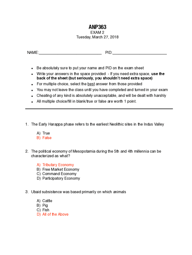 Fillable Online anthropology msu EXAM 2 Fax Email Print - pdfFiller