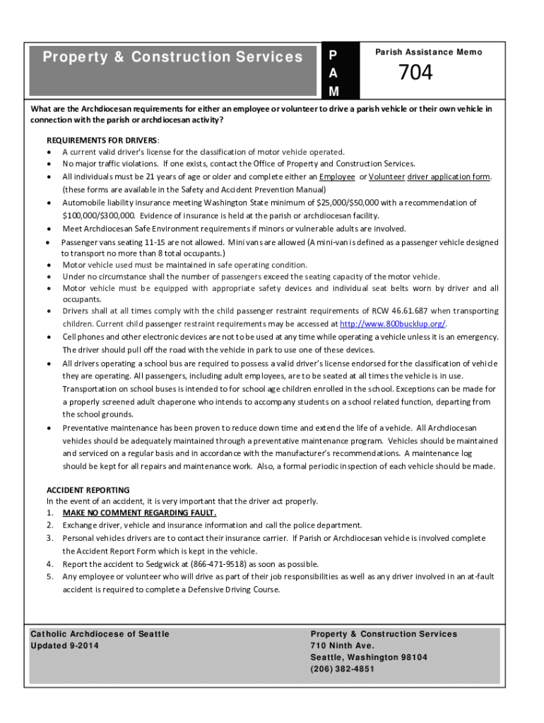 Fillable Online VOLUNTEER/EMPLOYEE DRIVER FORM - Roman Catholic Archdiocese of Seattle Fax Email ...
