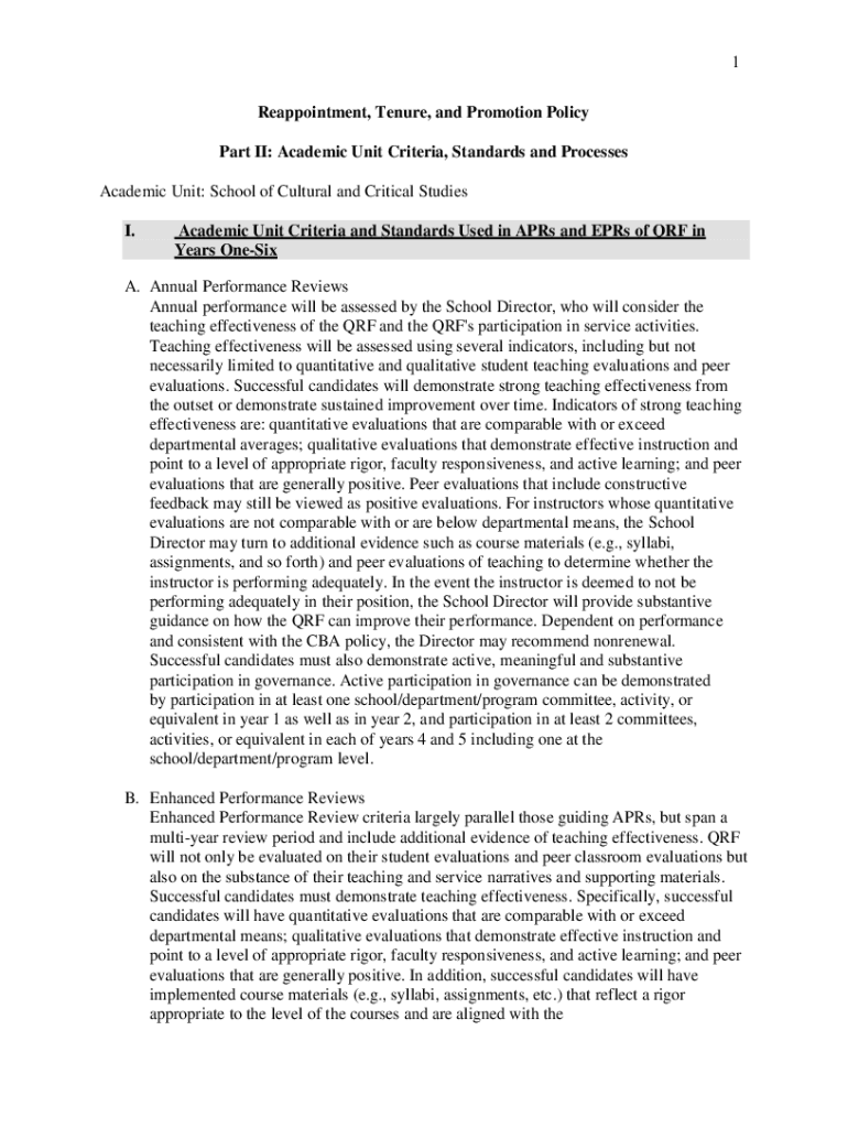 Fillable Online 1 Reappointment, Tenure, and Promotion Policy Part II ...
