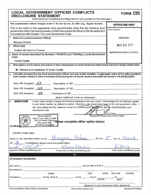Fillable Online Form CIS (Local Government Officer Conflicts Disclosure ...
