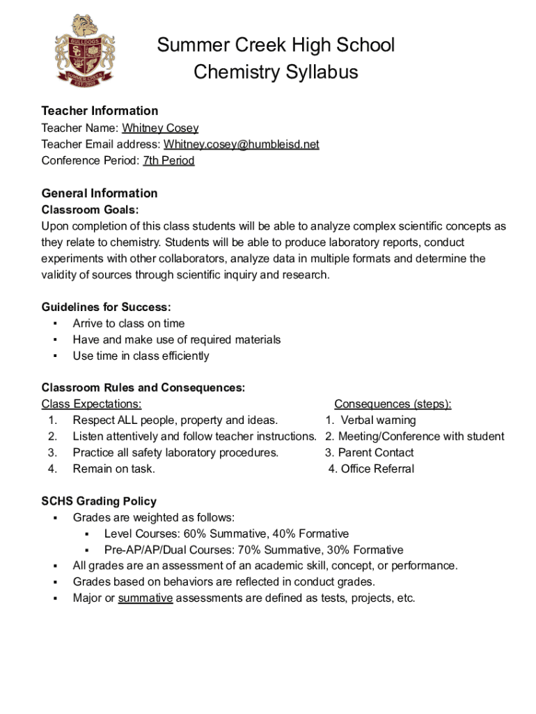 Fillable Online Summer Creek High School Chemistry Syllabus Humble fillable-online-summer-creek-high-school-chemistry-syllabus-humble
