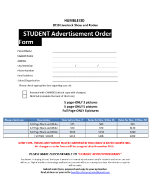 Fillable Online STUDENT Advertisement Order Form - Humble ISD Fax Email ...
