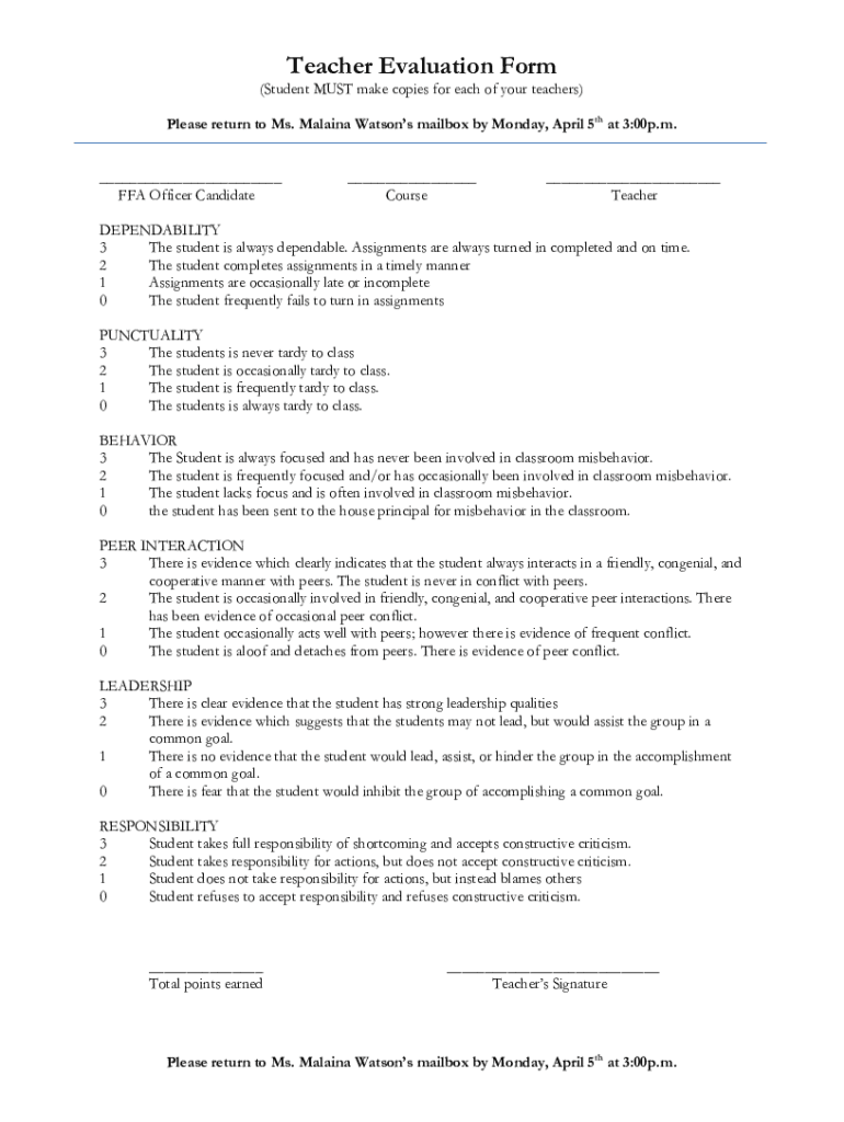Fillable Online Teacher Evaluation Form - Humble ISD Fax Email Print ...