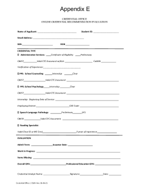 Fillable Online INSTRUCTIONS FOR THE APPLICATION FOR CREDENTIAL RECOMMENDATION SINGLE ... Fax ...