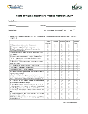 Fillable Online Practice Member Survey. Heart of Virginia Healthcare ...