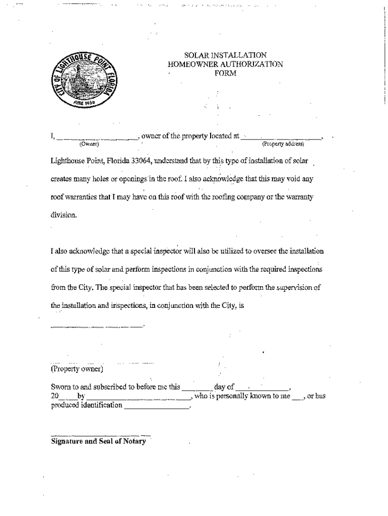 Fillable Online Roof Solar Installation Form. Roof Solar Installation ...