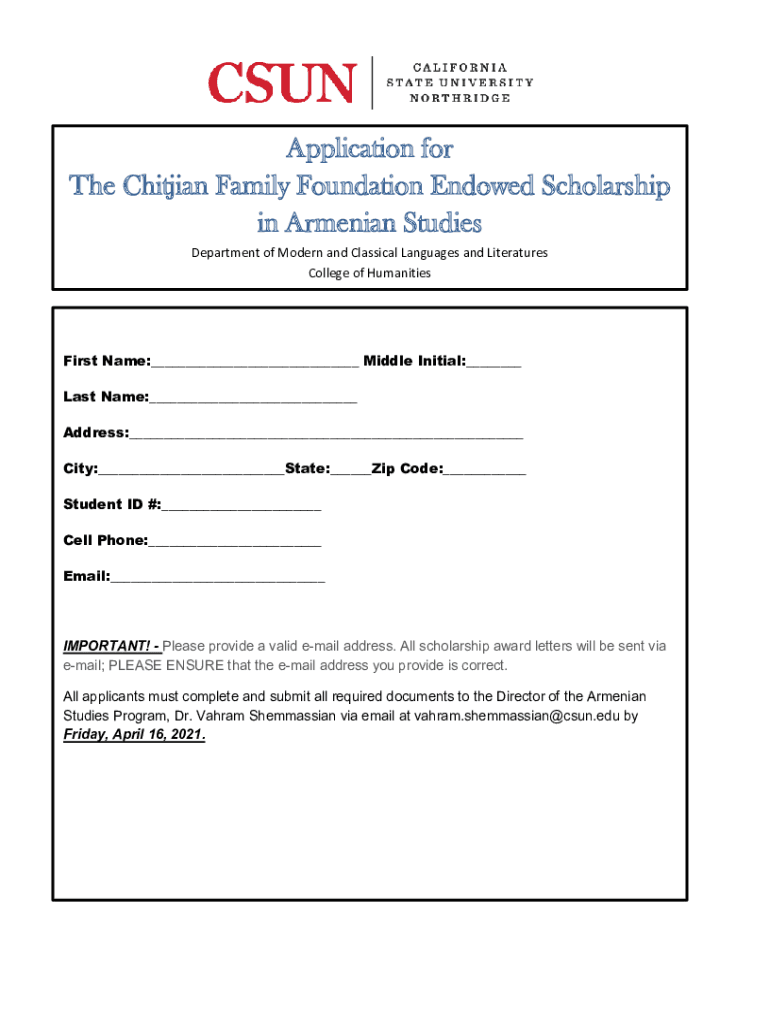 Fillable Online Application for The Chitjian Family Foundation ... - CSUN Fax Email Print ...