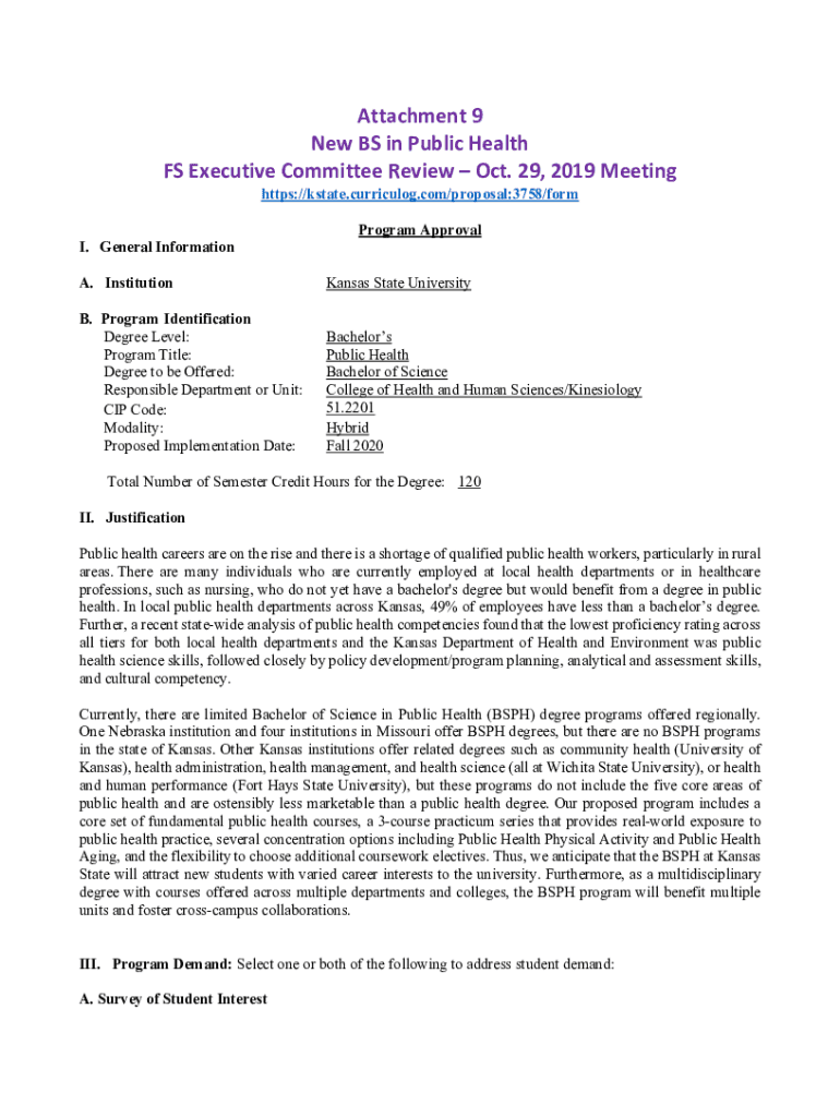 Fillable Online Attachment 9 New BS in Public Health FS Executive ...