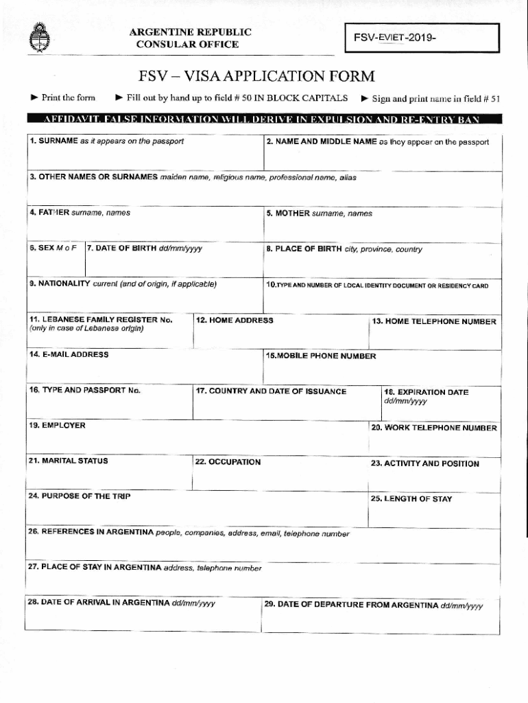 Fillable Online Fill - Free fillable FSV VISA APPLICATION FORM (Argentine Consulate ... Fax ...