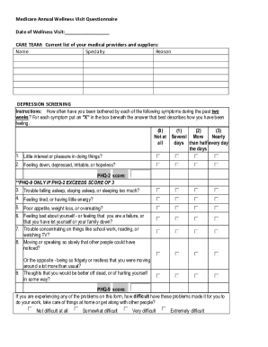 Fillable Online Medicare Annual Wellness Visit Questionnaire Date of ...