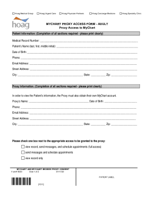 Fillable Online 8030 MyChart Proxy Access Form - Adult 071720 Fax Email ...