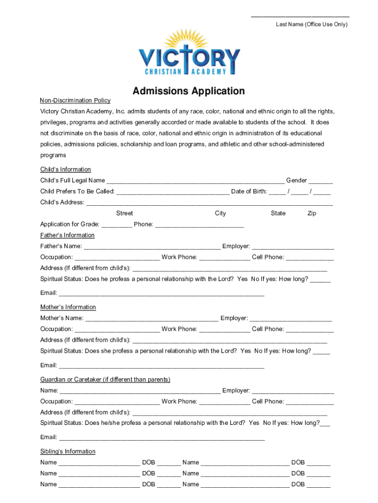 Fillable Online ENROLLMENT CHECKLIST - Victory Christian Academy Fax ...