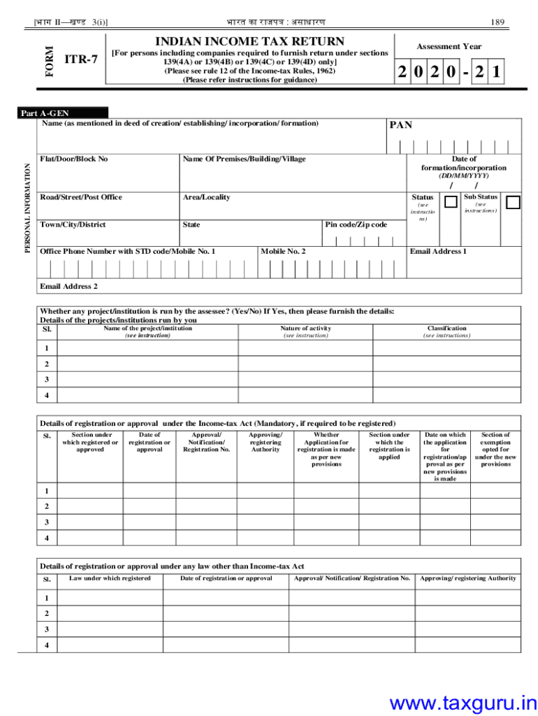 Fillable Online INDIAN INCOME TAX RETURN Assessment Year FORM ITR-7 For ...
