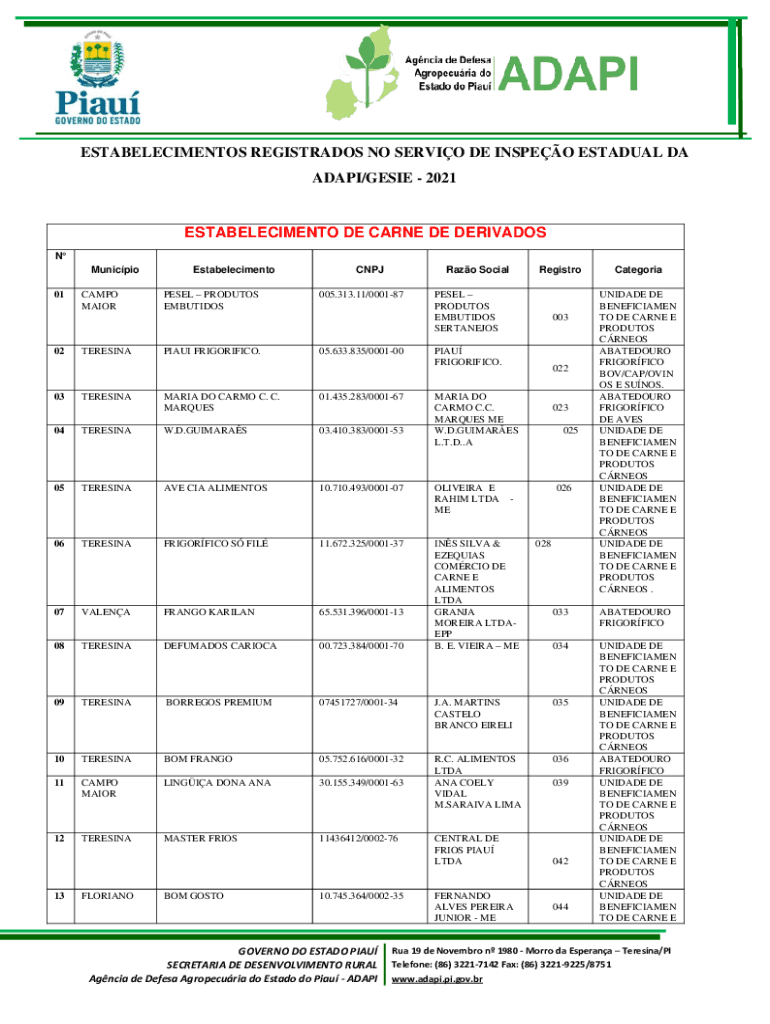 Fillable Online ADAPI - Agncia de Defesa Agropecuria do Estado do Piau ...