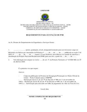 Preenchível Disponível REQUERIMENTO PARA OCUPAO DE PNR - gov.br Fax ...