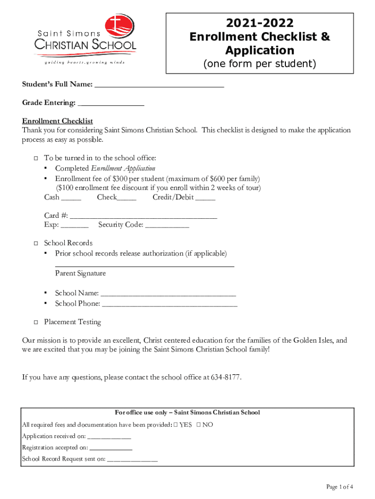 Fillable Online 2021 2022 Application For Enrollment - St Thomas Day School Fax Email Print ...