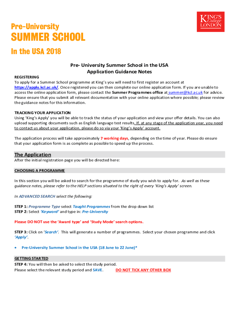 Fillable Online Pre-University SUMMER SCHOOL - King's College London Fax Email Print - pdfFiller