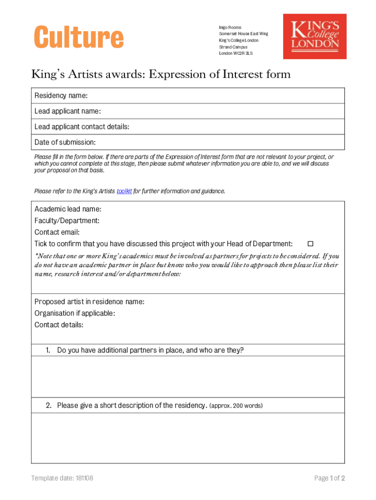 Fillable Online Expression of Interest form. Expression of Interest form for the Cultural ...
