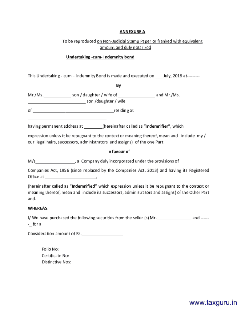 Fillable Online Annexure-A--Format-of-Indemnity-Bond.pdf - TaxGuru Fax ...